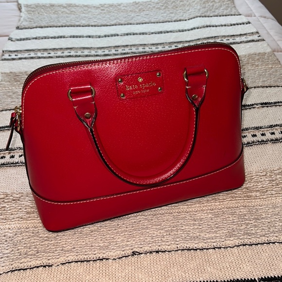 kate spade | Bags | Kate Spade Red Leather Handbag With Gold Hardware ...